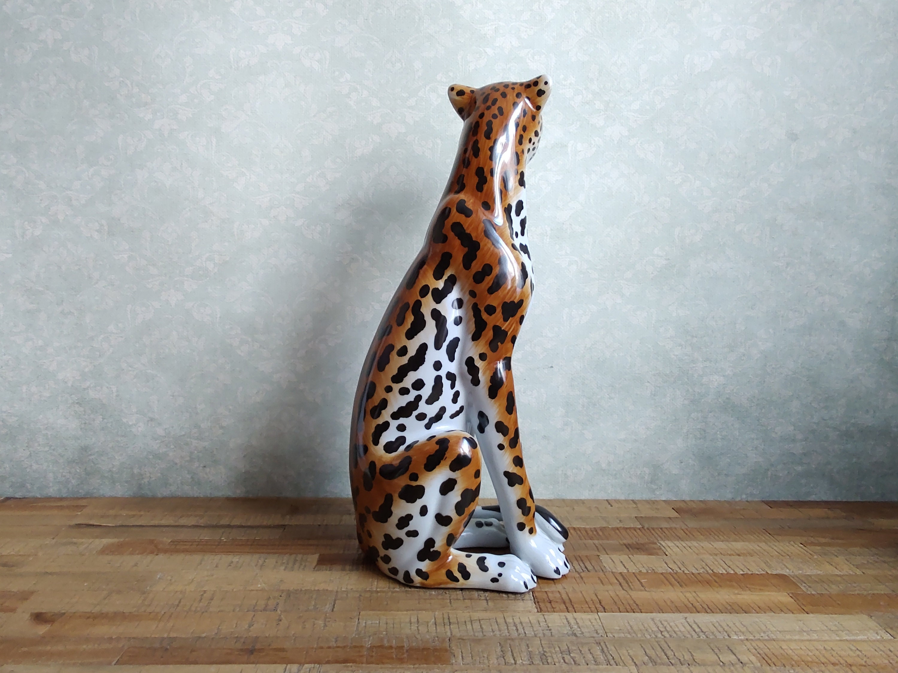 Graceful Seated Porcelain Leopard Statue Elegant Leopard Sculpture ...