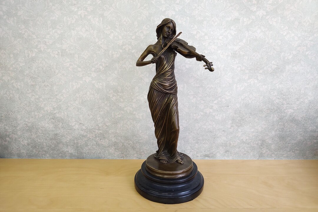Art Deco Bronze Violinist Statue: Marble Base, Elegant Home Decor - Etsy