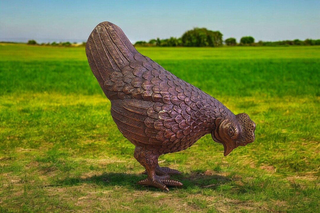 Bronze Chicken Sculpture - Realistic Hen Garden Statue - Farmhouse ...