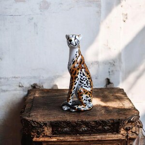 Graceful Seated Leopard Statue - Elegant Leopard Sculpture - Thoughtful ...