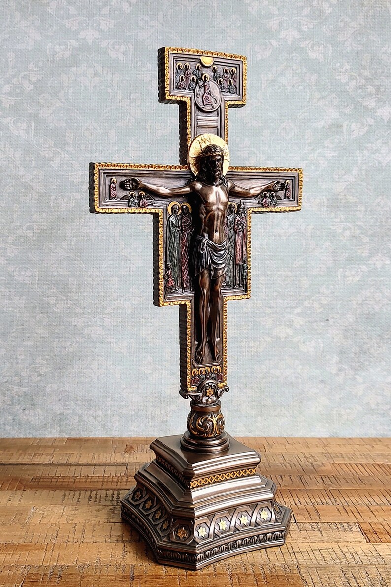 San Damiano Crucifix on Stand, Home Altar Crucifix Sculpture Statue ...