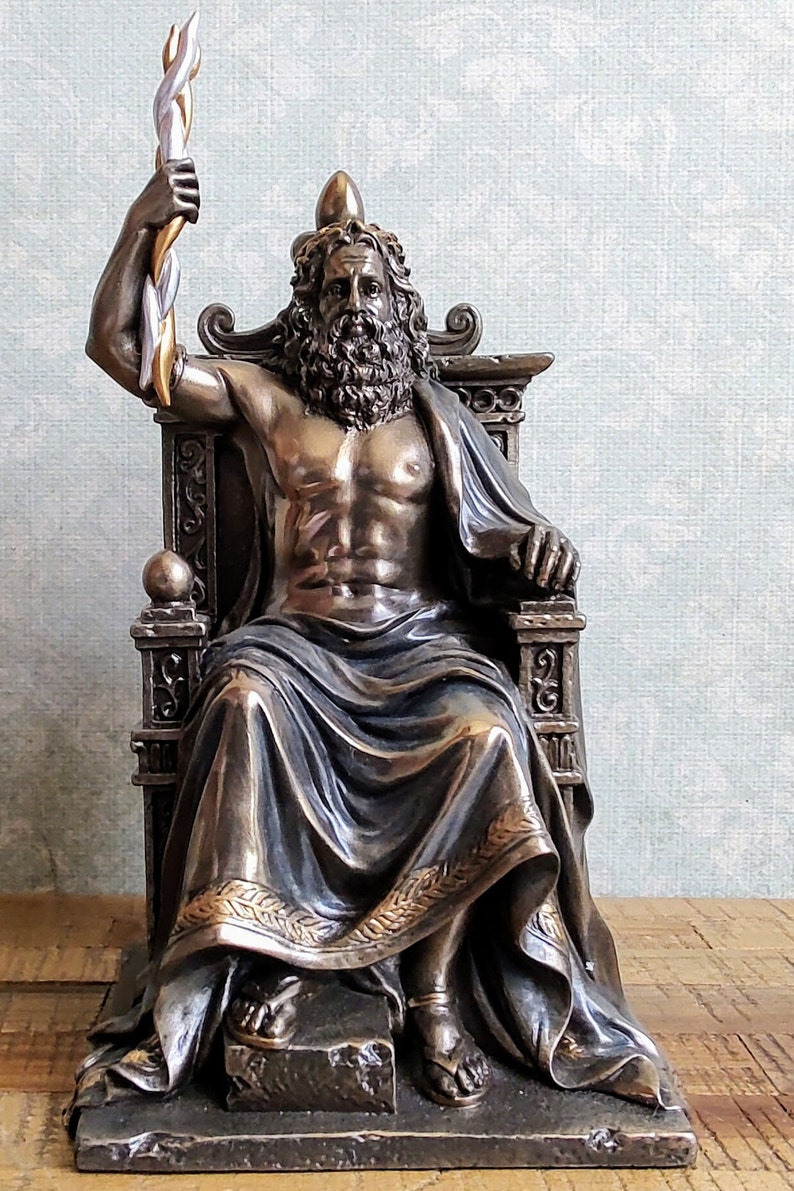 Zeus Statue on Throne With Thunderbolt – Greek God Figurine, Mythology ...