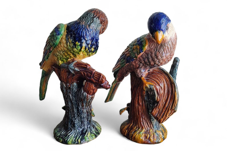 Vintage Large Ceramic Parrots - Multicolored Decorative Birds - Home ...