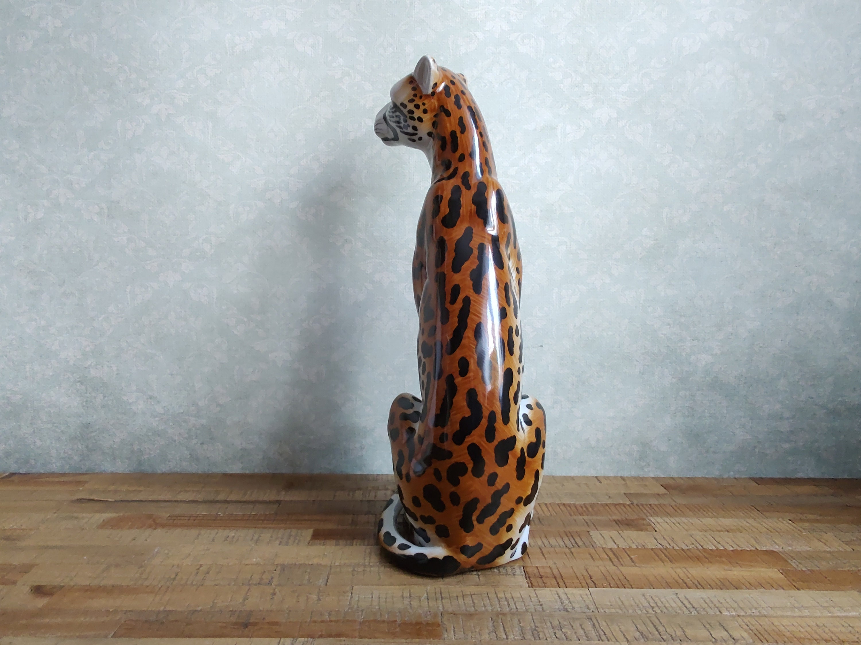 Graceful Seated Porcelain Leopard Statue Elegant Leopard Sculpture ...