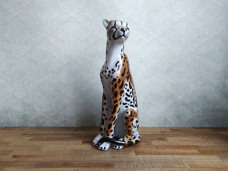 Graceful Seated Porcelain Leopard Statue Elegant Leopard Sculpture ...