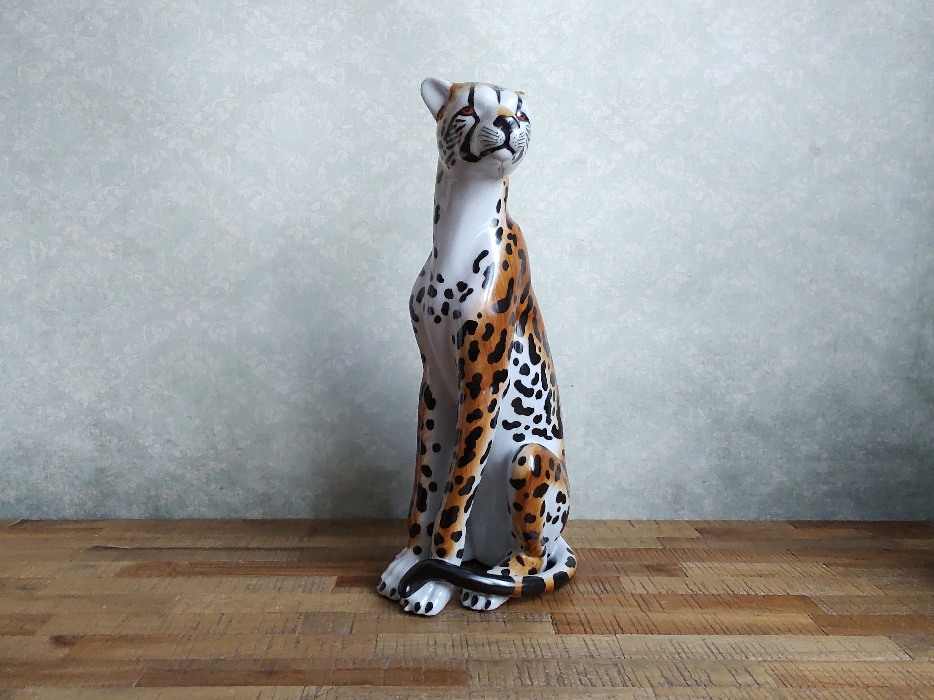 Graceful Seated Porcelain Leopard Statue Elegant Leopard Sculpture ...