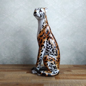 Graceful Seated Leopard Statue - Elegant Leopard Sculpture - Thoughtful ...