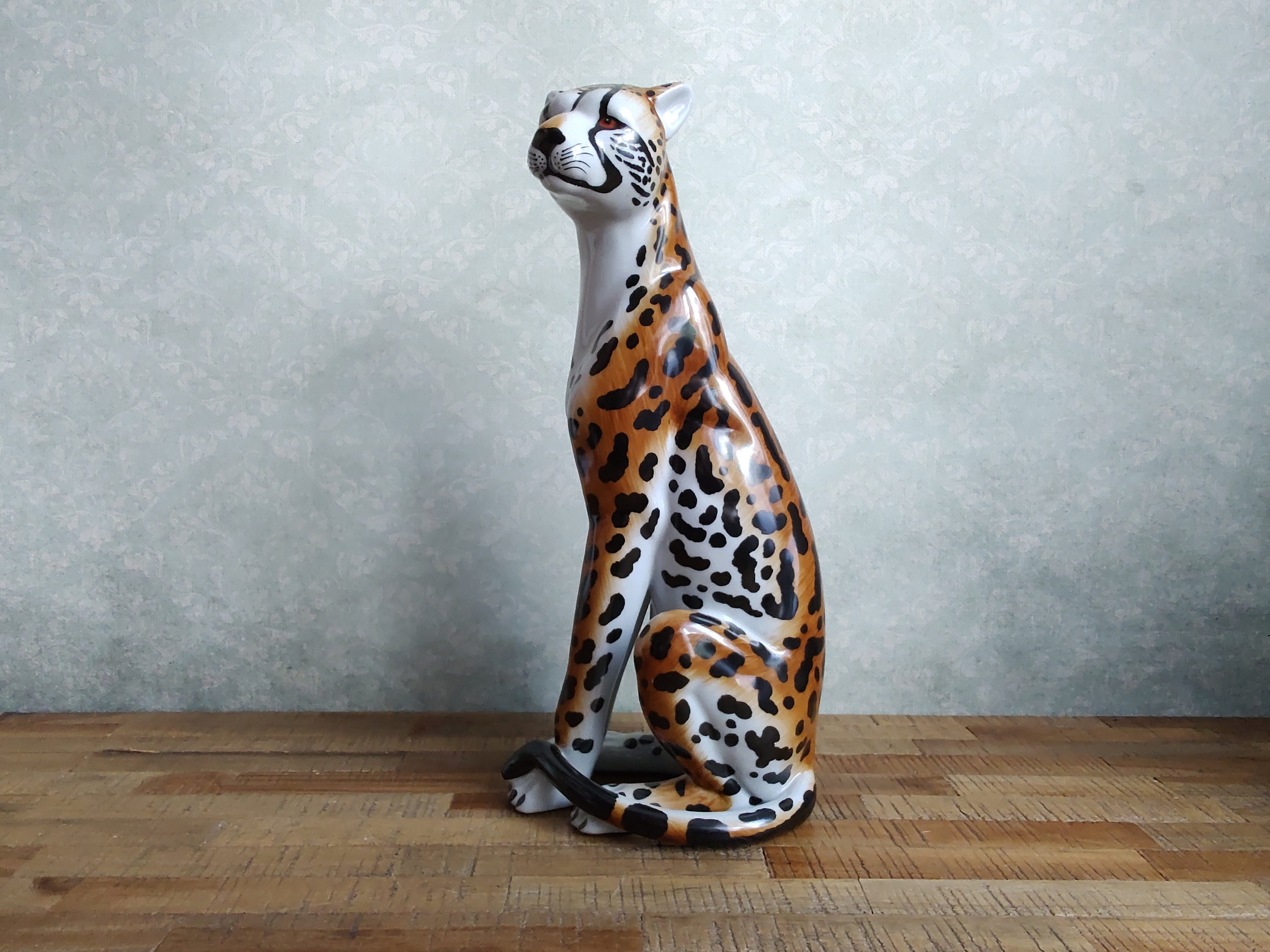 Graceful Seated Porcelain Leopard Statue Elegant Leopard Sculpture ...