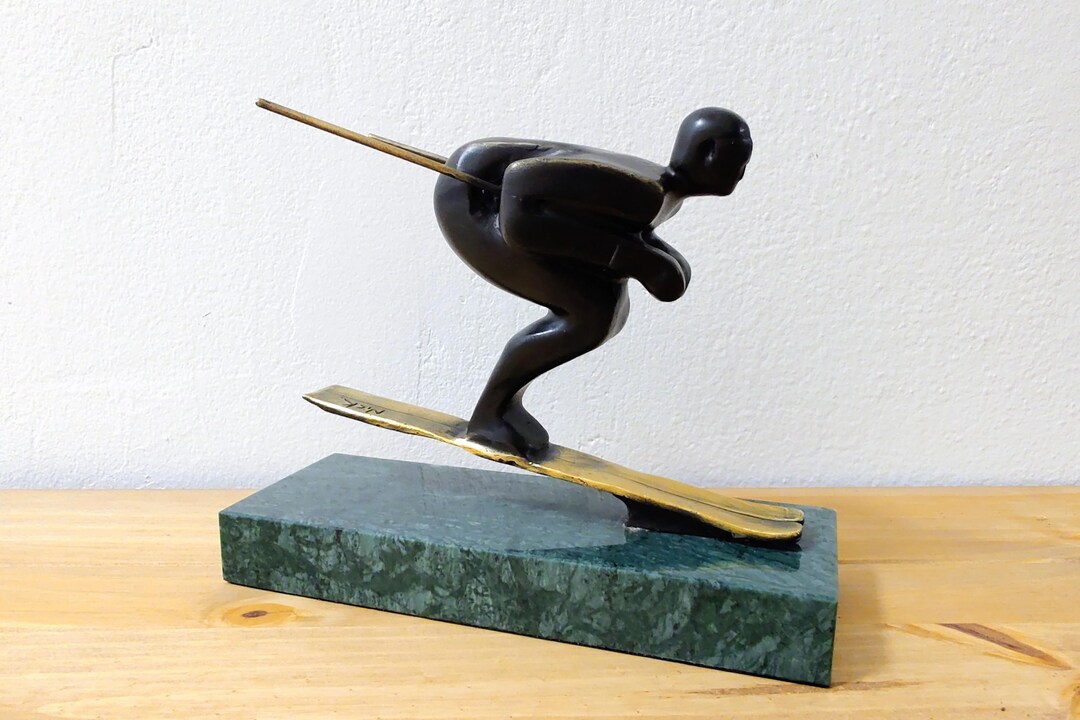 Bronze Speed Skier Sculpture: Modern Sports Decor - Etsy