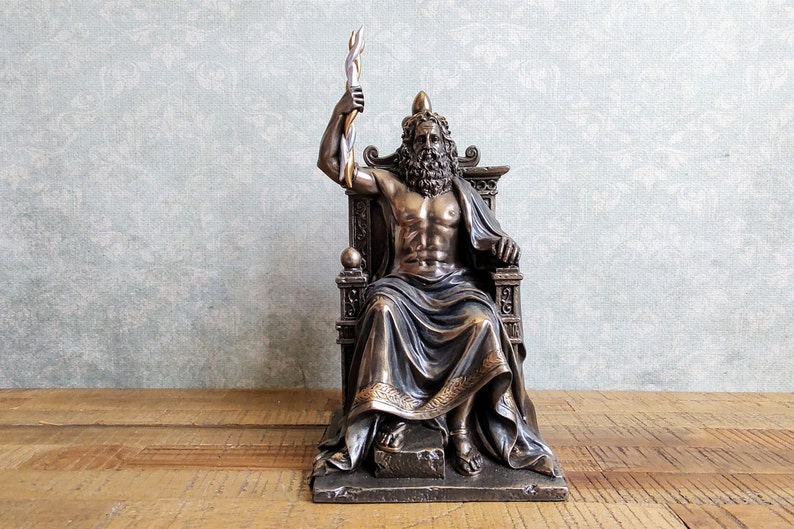Zeus Statue on Throne With Thunderbolt – Greek God Figurine, Mythology ...