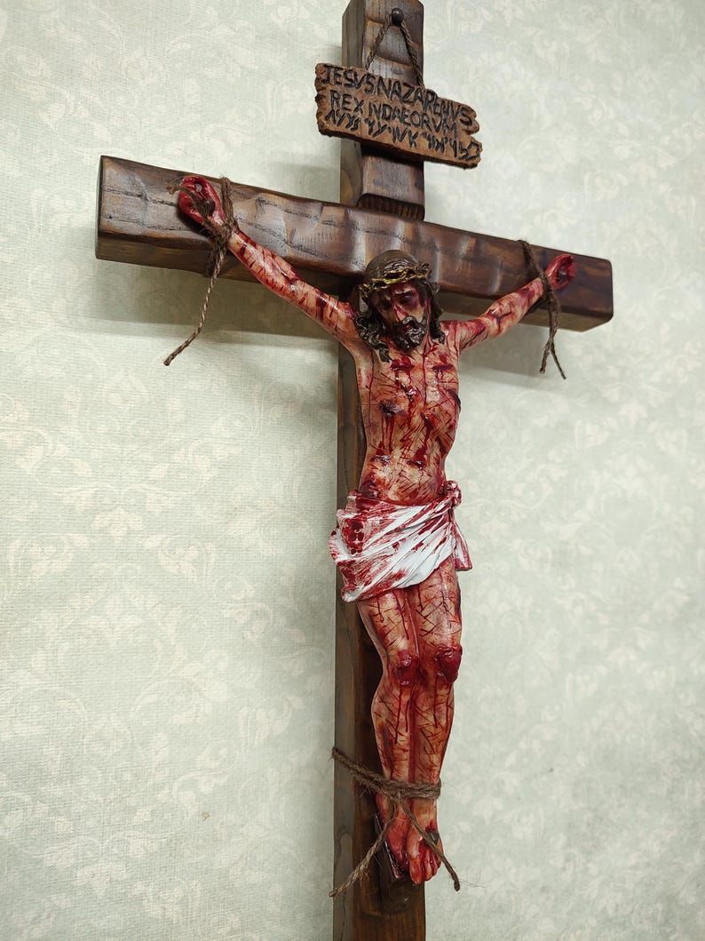 Handmade Passion Crucifix – Realistic Christ, Ash Wood Cross (19.7 ...