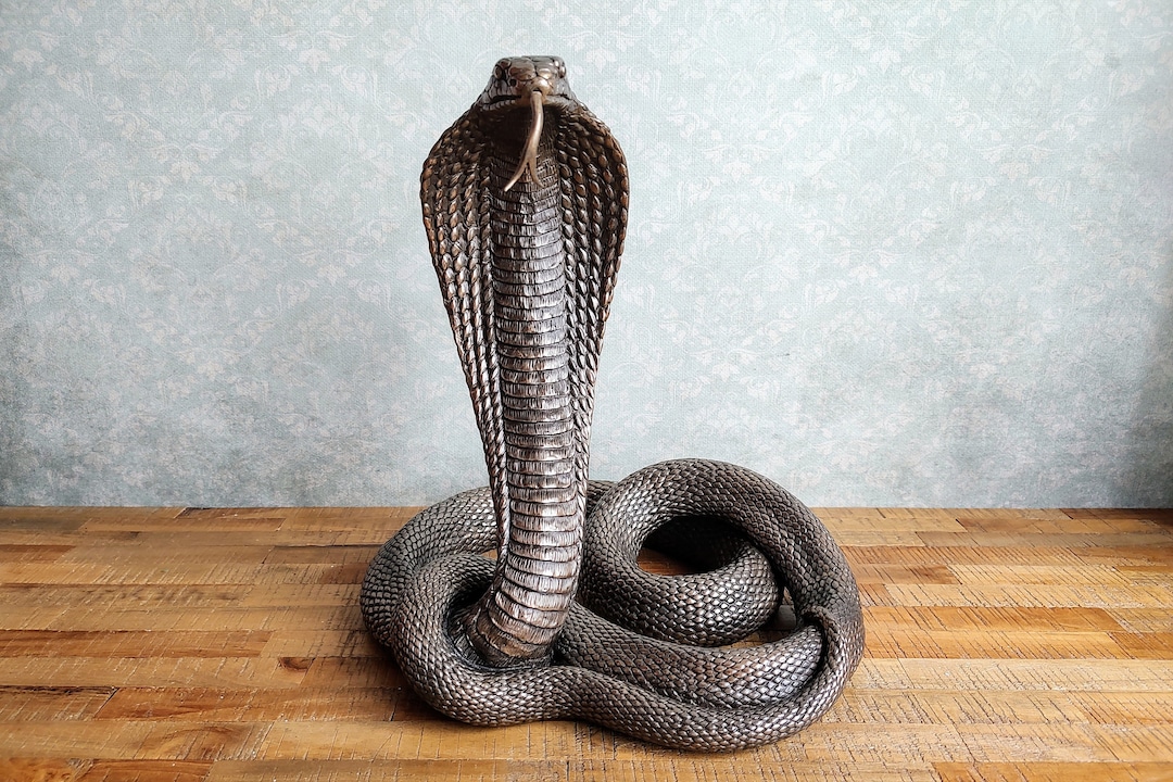 Bronze Coated King Cobra Statue: Detailed Resin Serpent Sculpture (13 ...