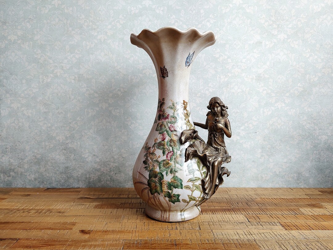 Flower Vase Art Nouveau Style Porcelain Vase With a Bronze Nymph Luxury ...