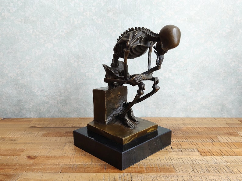 Large Thinker Skeleton Rodin Inspiration Bronze Sculpture,the Thinker ...