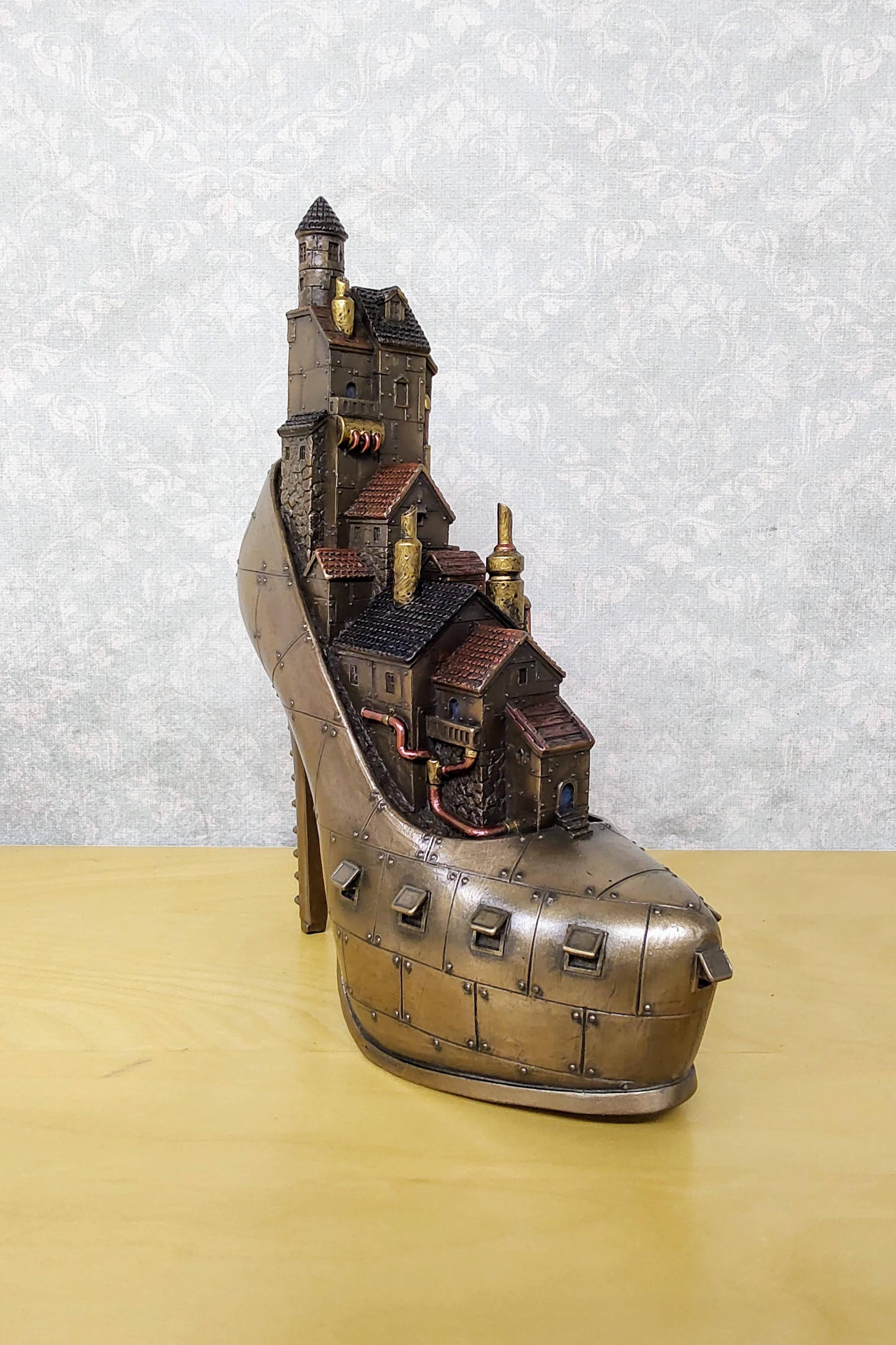 Steampunk City High Heel Shoe Statue: Bronze Resin Home Decor - Etsy