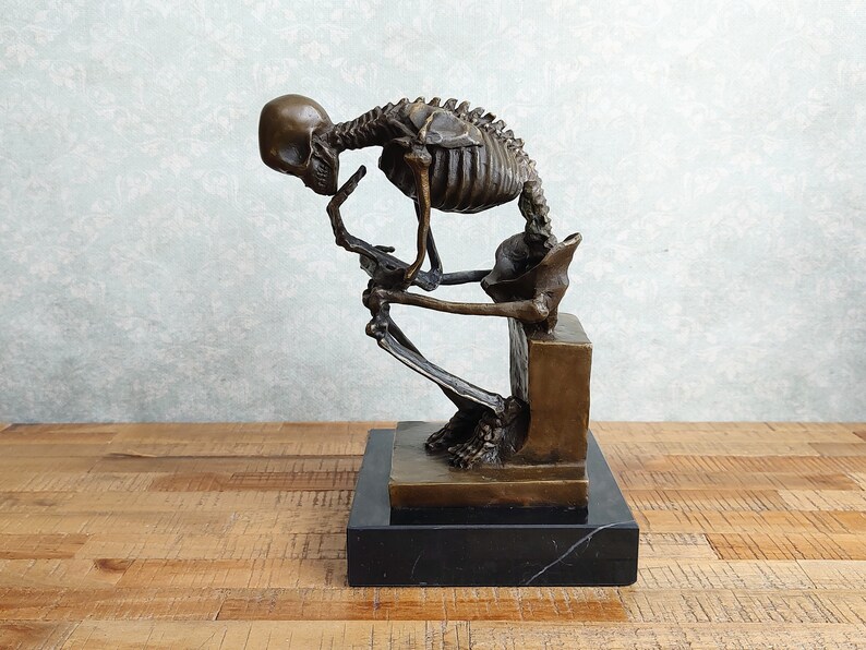 Large Thinker Skeleton Rodin Inspiration Bronze Sculpture,the Thinker ...
