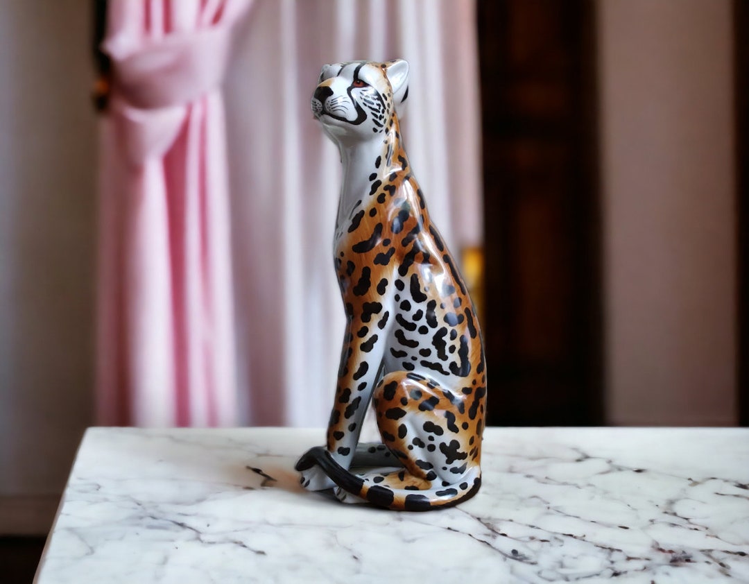 Graceful Seated Porcelain Leopard Statue Elegant Leopard Sculpture ...