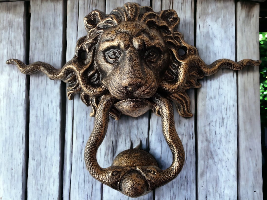 Cast Iron Lion and Snake Door Knocker: Vintage Front Porch Decor - Etsy