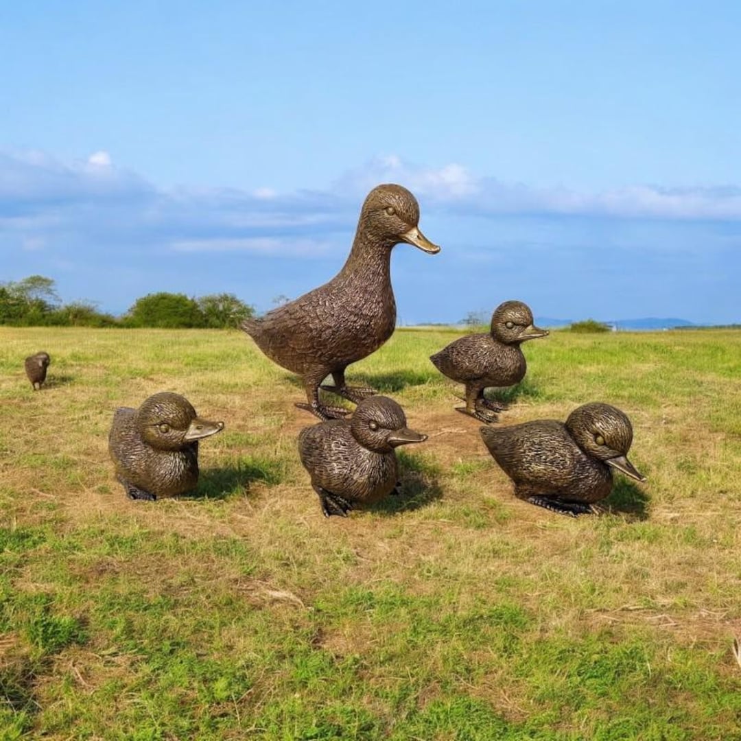 Bronze Duck With Ducklings Set – Garden Statue and Home Decor – Bronze ...