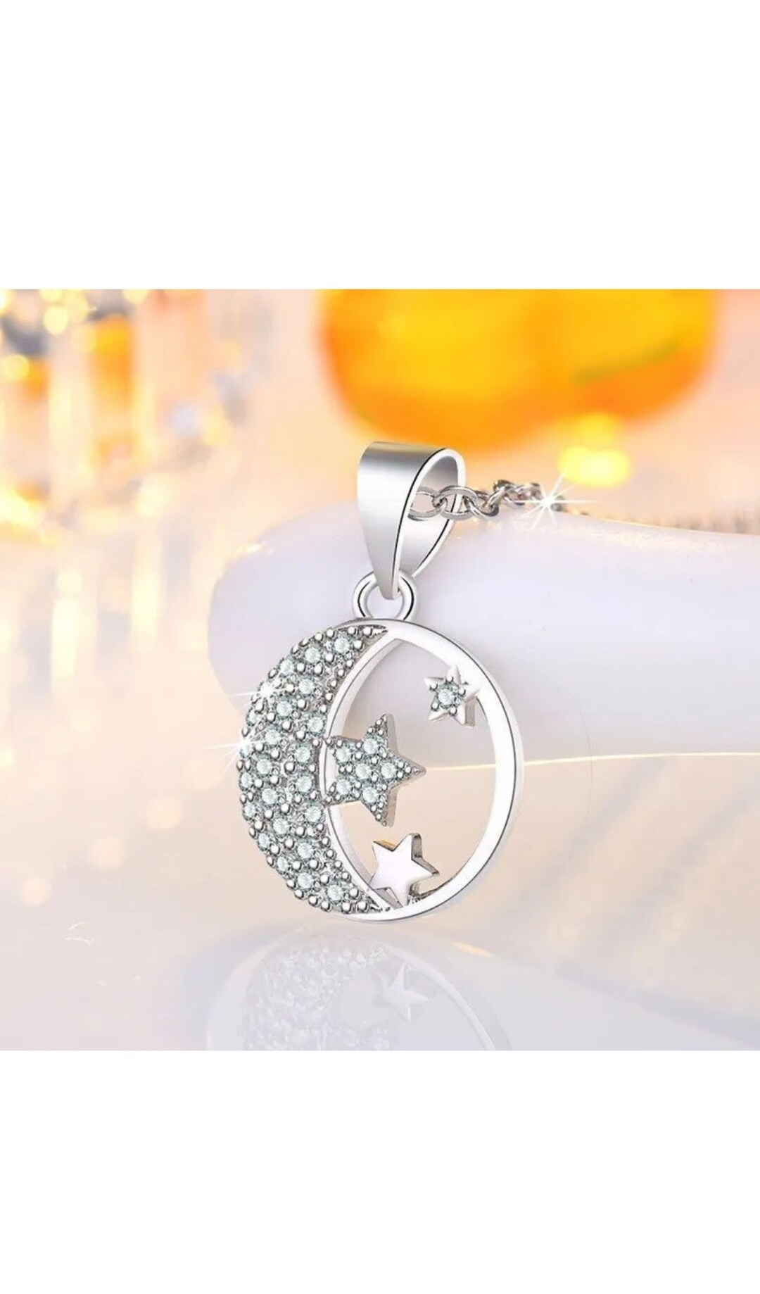 925 Sterling Silver Crystal Moon Star Pendant Necklace Womens Jewellery ...