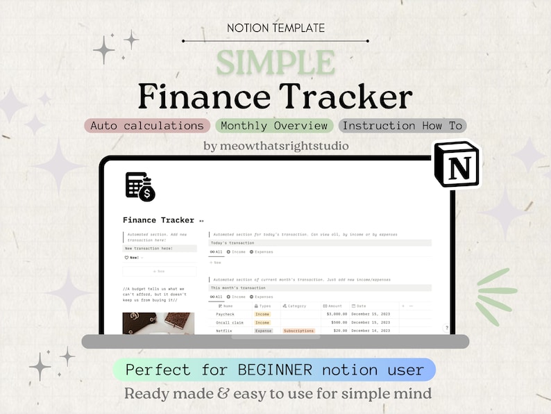 Notion Template Personal Finance Tracker Budget Tracker Income Expense ...
