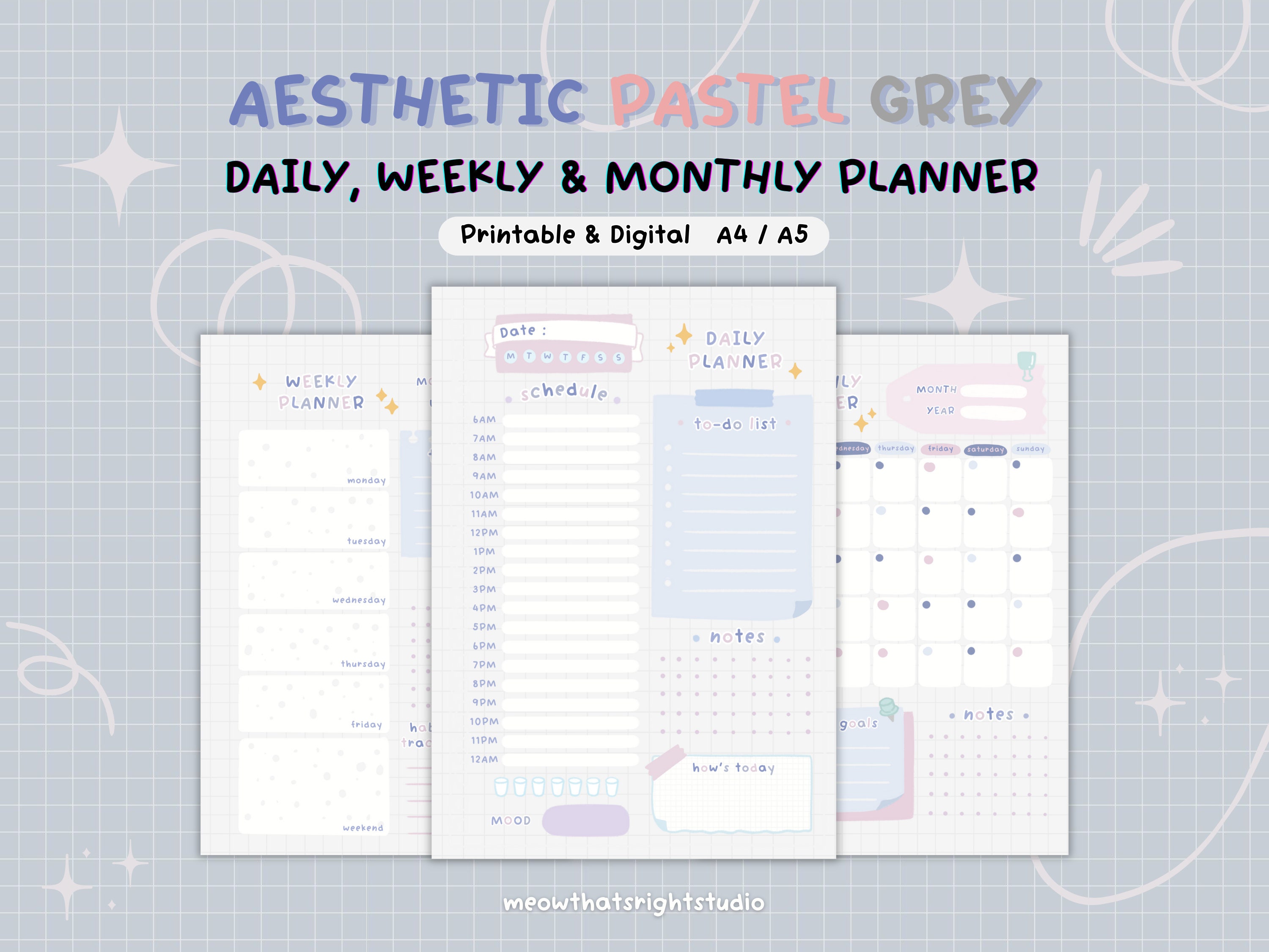 Daily Planner, Weekly Planner, Monthly Planner, Kawaii Planner, Digital ...