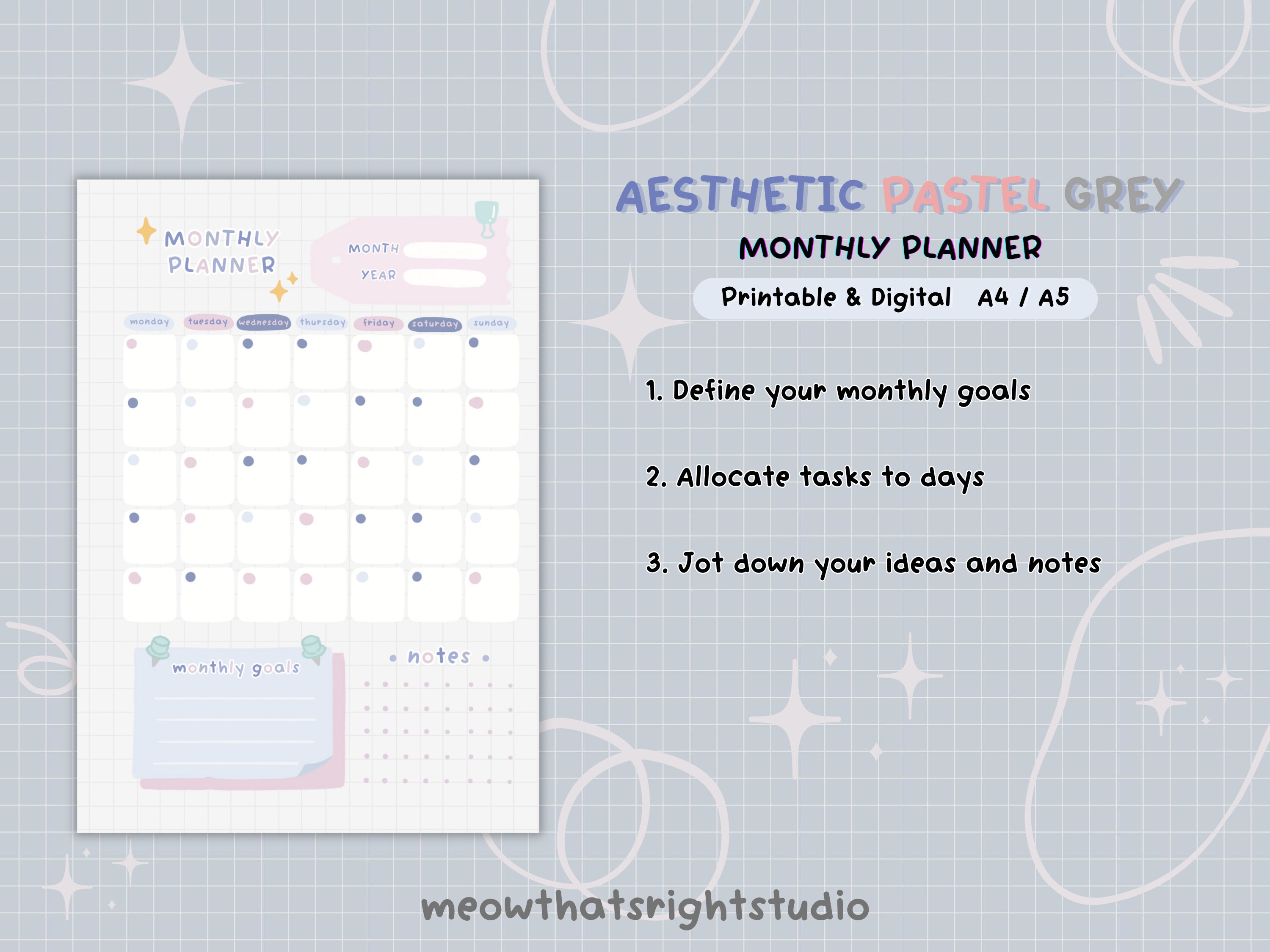 Daily Planner, Weekly Planner, Monthly Planner, Kawaii Planner, Digital ...