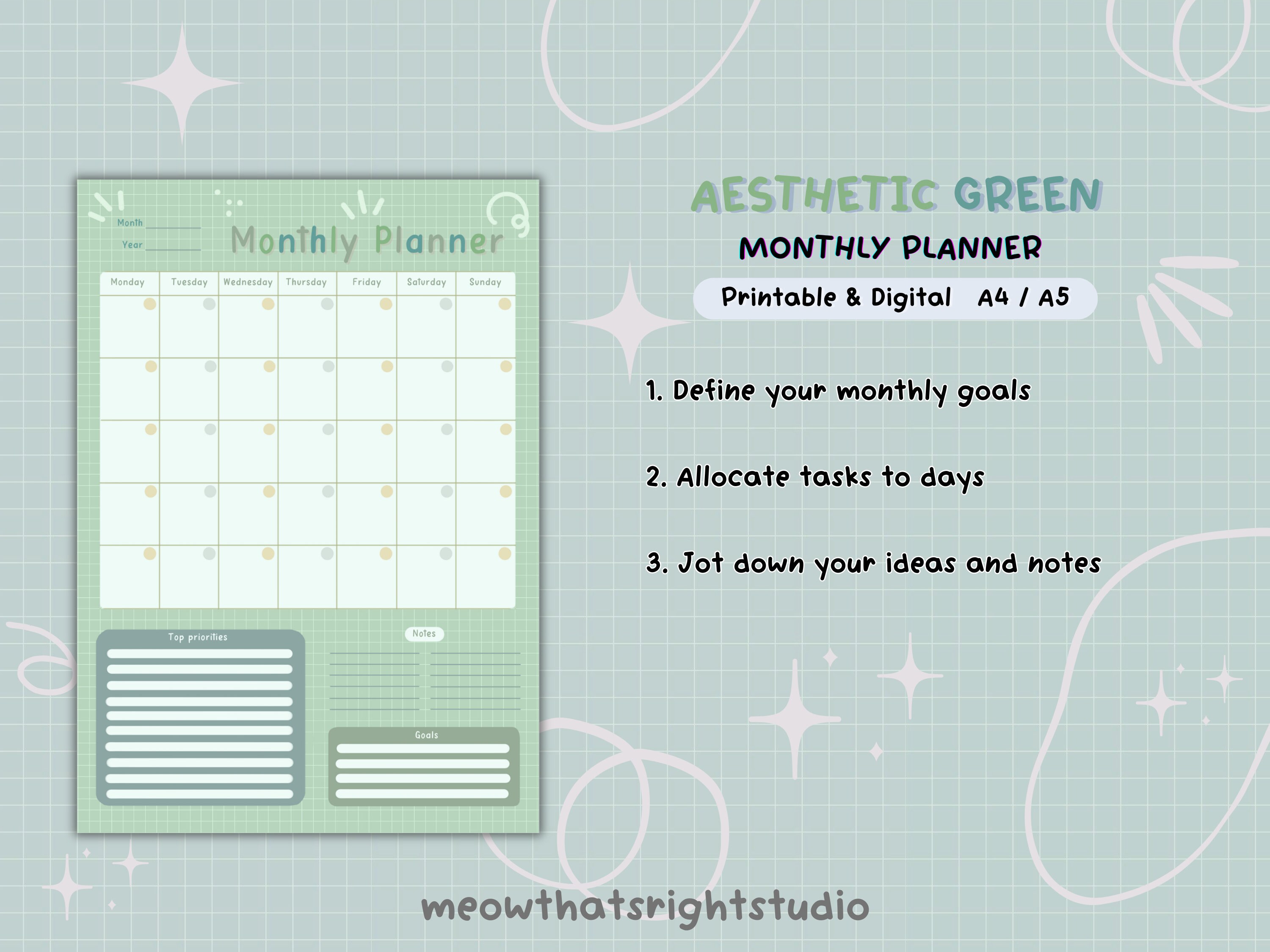 Green Daily Planner Printable Daily Planner Kawaii Daily Planner Kawaii ...