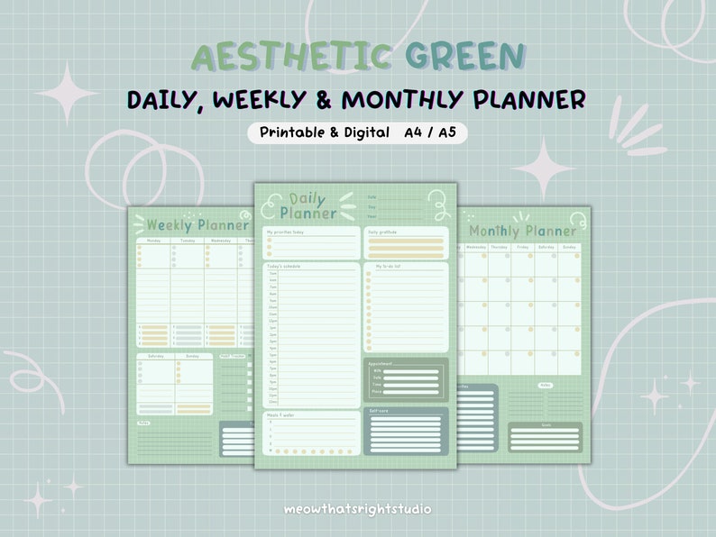Green Daily Planner Printable Daily Planner Kawaii Daily Planner Kawaii ...
