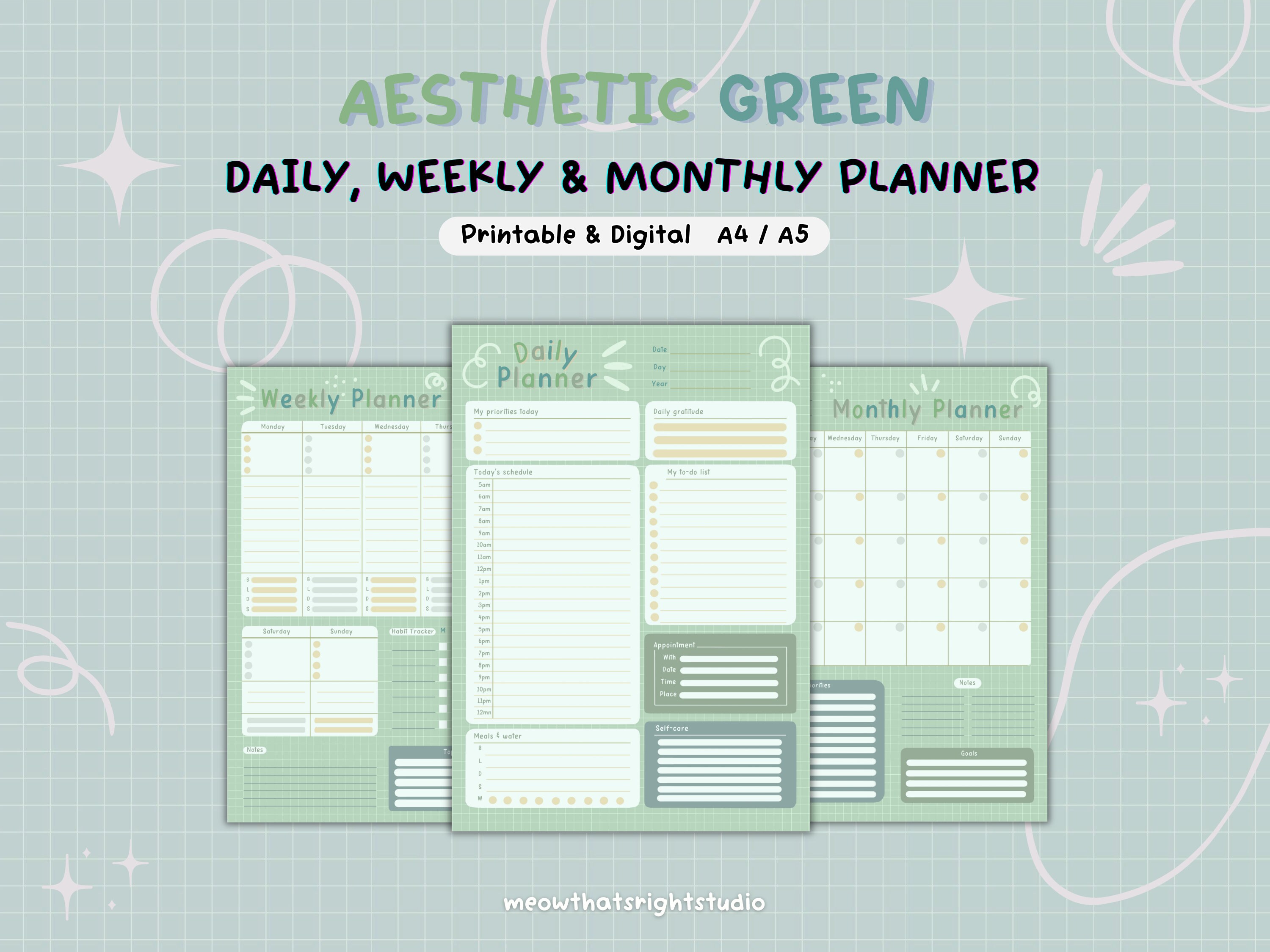 Green Daily Planner Printable Daily Planner Kawaii Daily Planner Kawaii ...