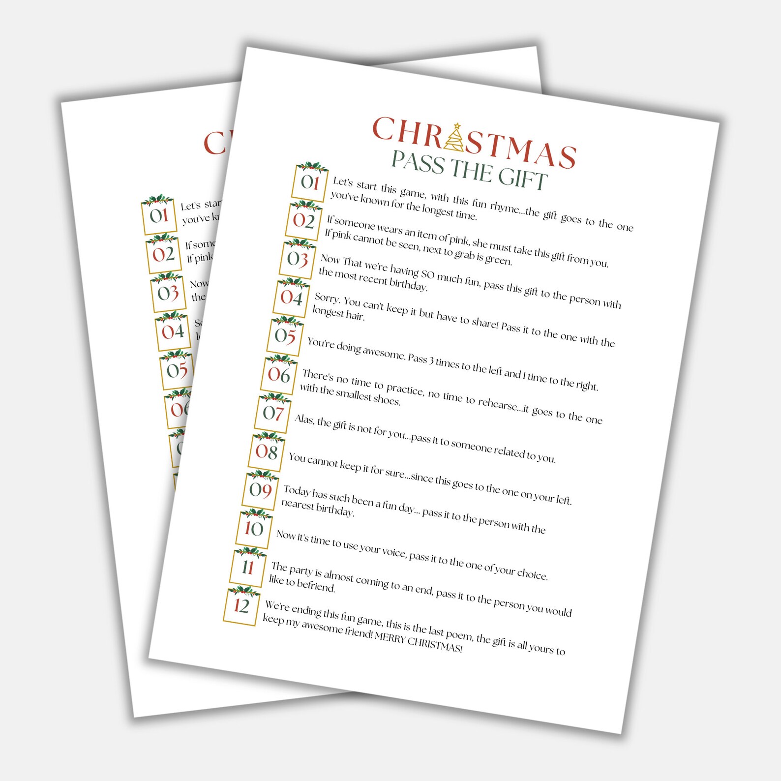 Pass the Gift Game, Christmas Party Game, Pass the Prize Game, Left ...