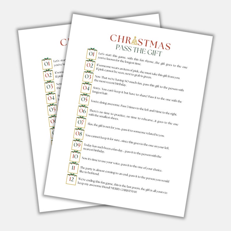 Pass the Gift Game, Christmas Party Game, Pass the Prize Game, Left ...