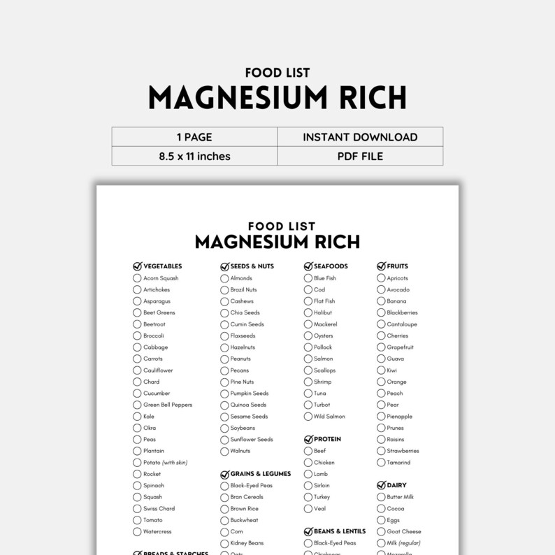 Magnesium Food List, Magnesium Deficiency, Grocery List, Food Guide ...