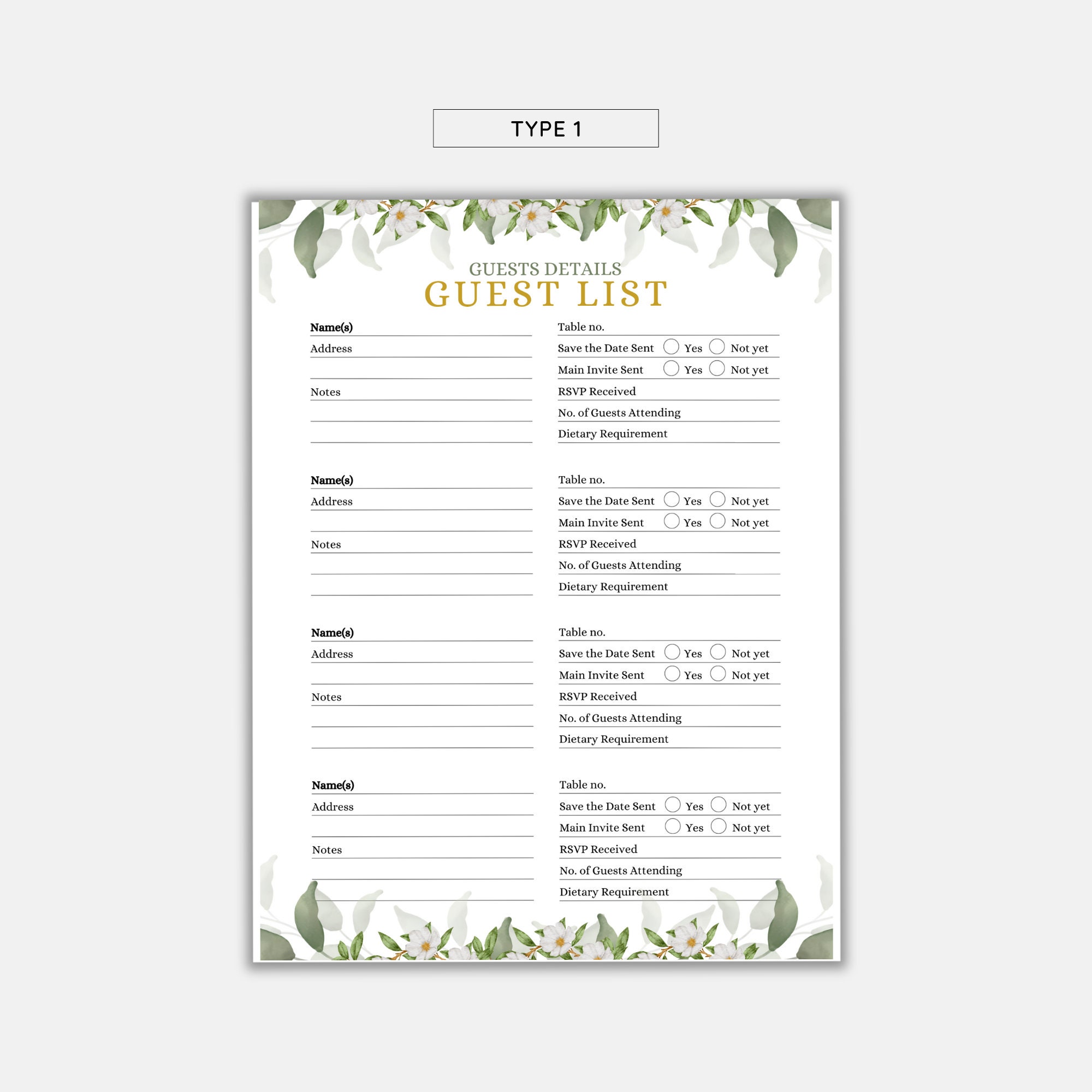 Wedding Guest List, Guest List, Wedding Guest, Guest List Printable ...