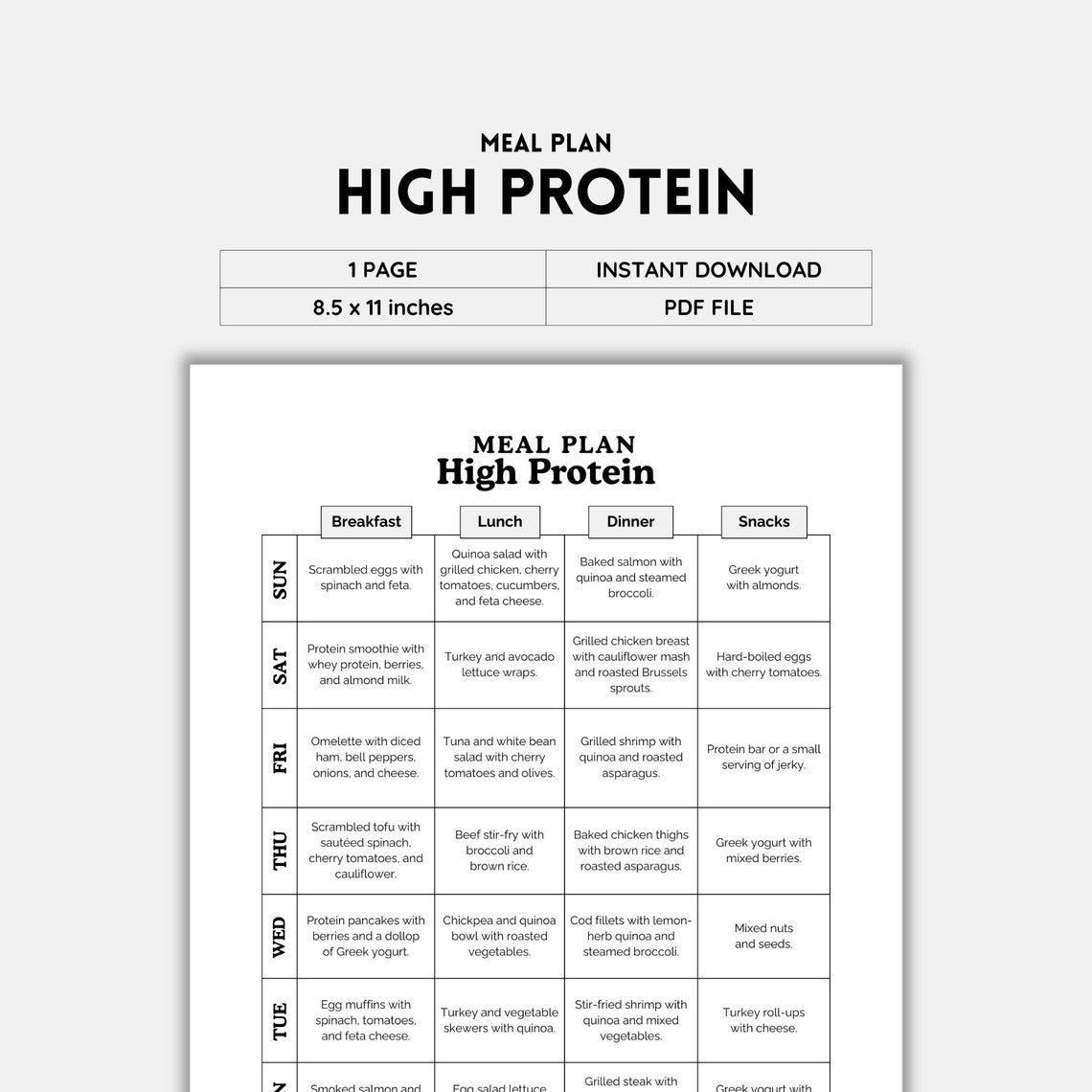 High Protein Meal Plan, Meal Prep, Meal Planner, Meal Planning, Weekly ...