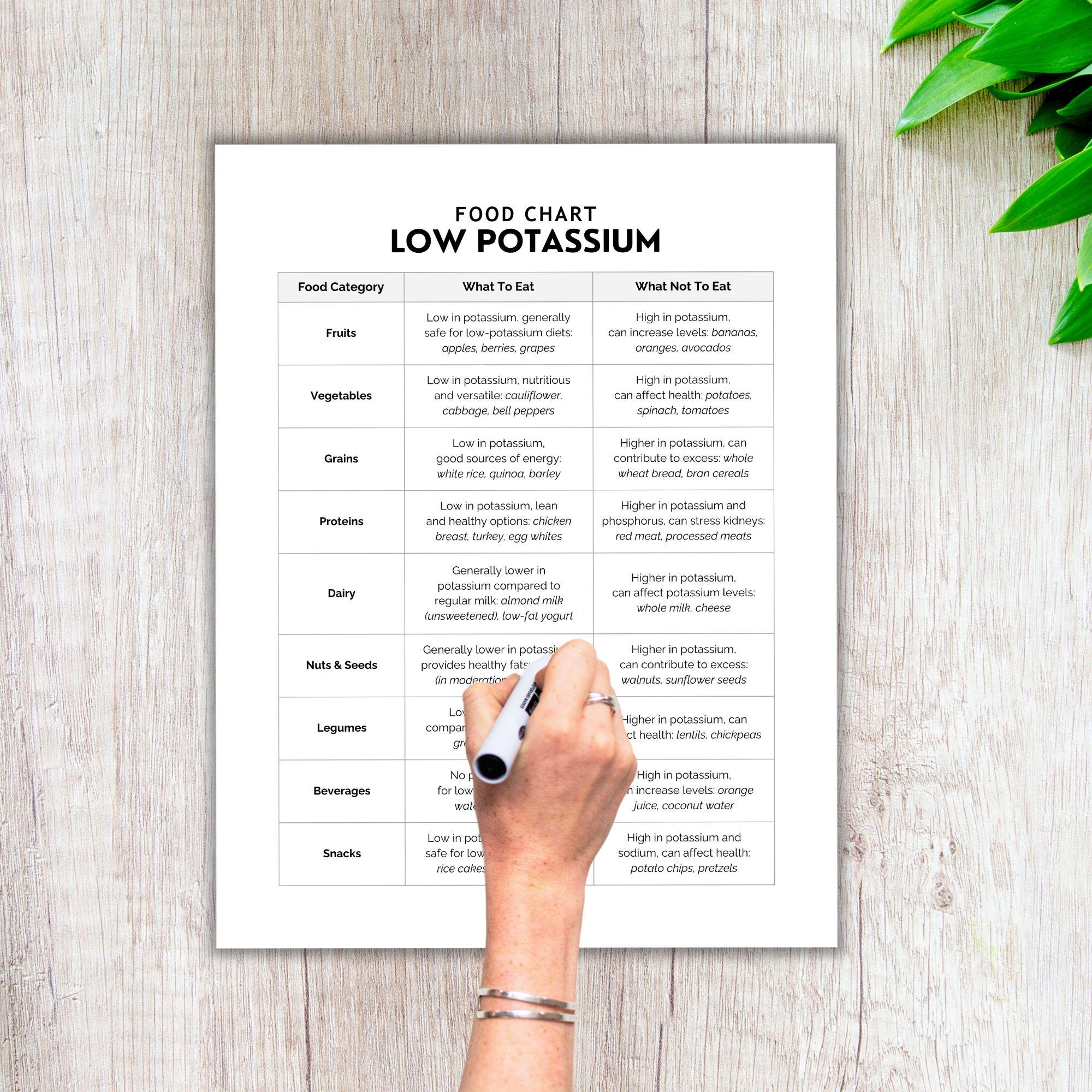 Low Potassium Food Chart Printable, Kidney-friendly Foods List, CKD ...
