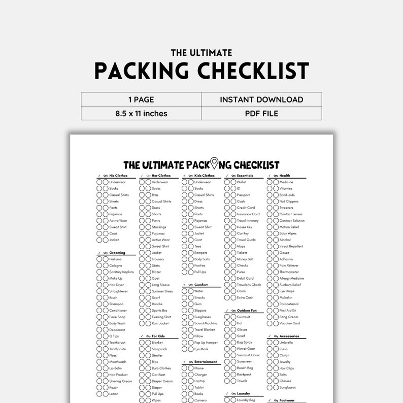 PRINTABLE Packing Lists, Ultimate Packing List, Family Travel Packing ...