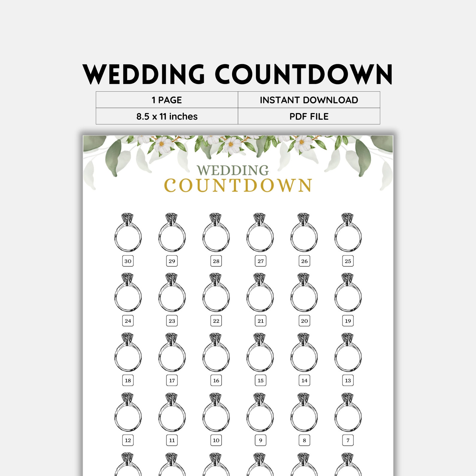 Wedding Countdown, 30 Days Until Wedding Day, Wedding Planner, Wedding ...