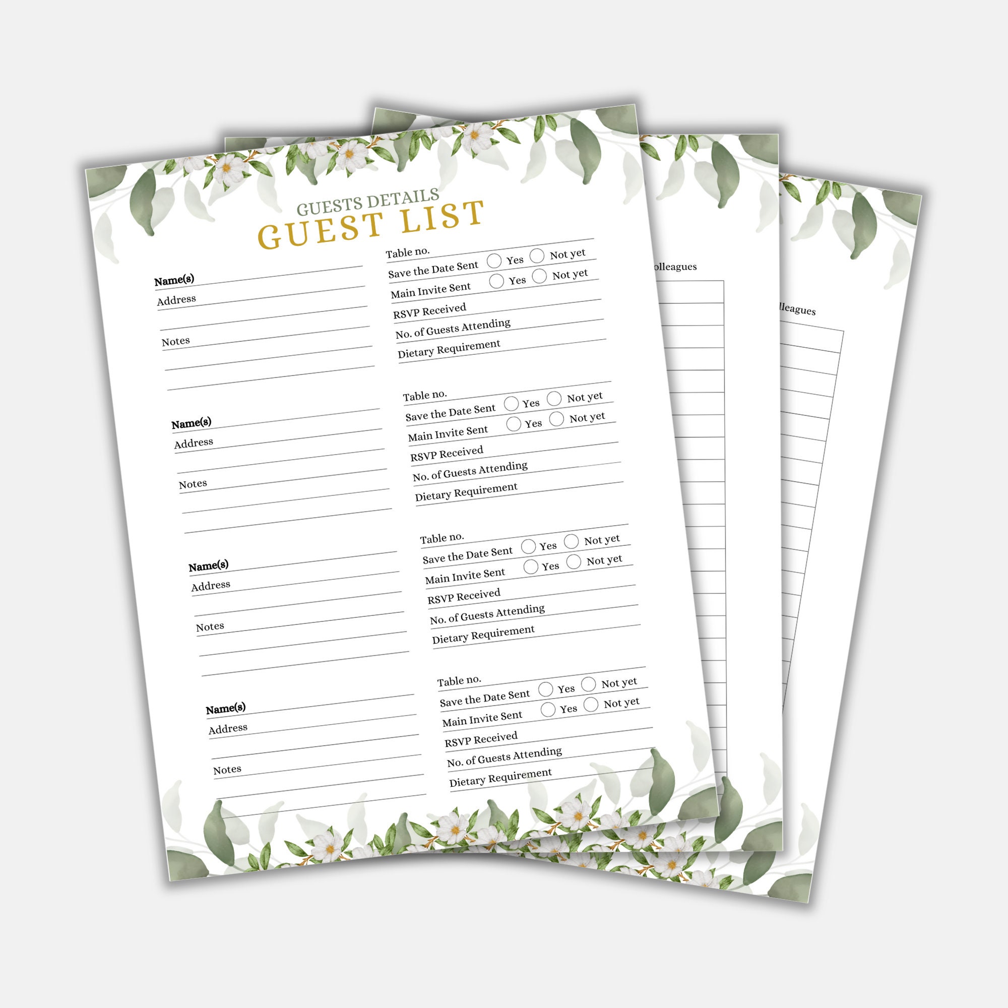 Wedding Guest List, Guest List, Wedding Guest, Guest List Printable ...