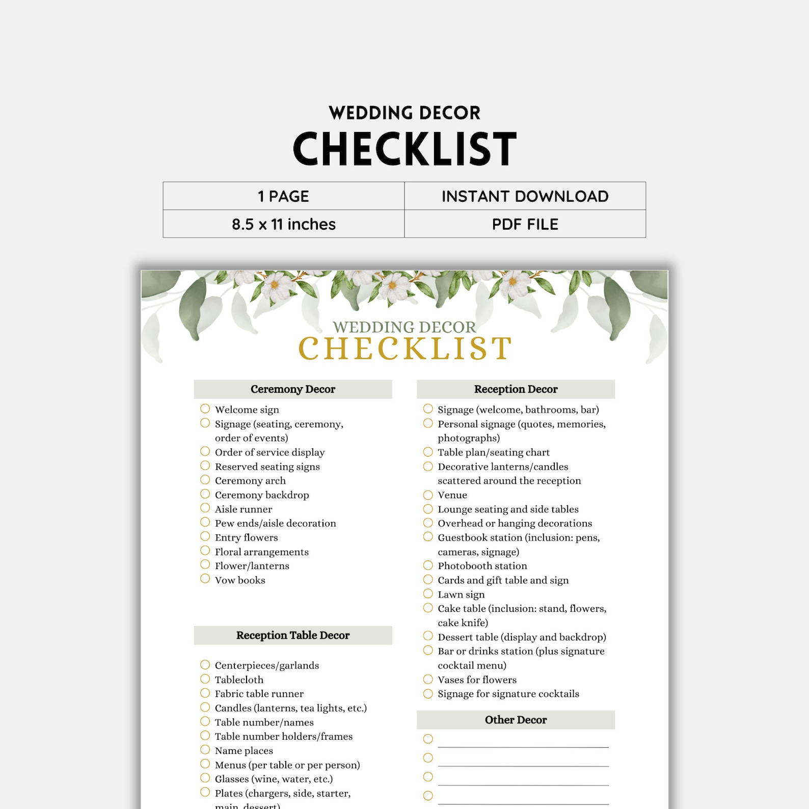 Wedding Decor Checklist, Wedding Planner, Wedding Decorations ...