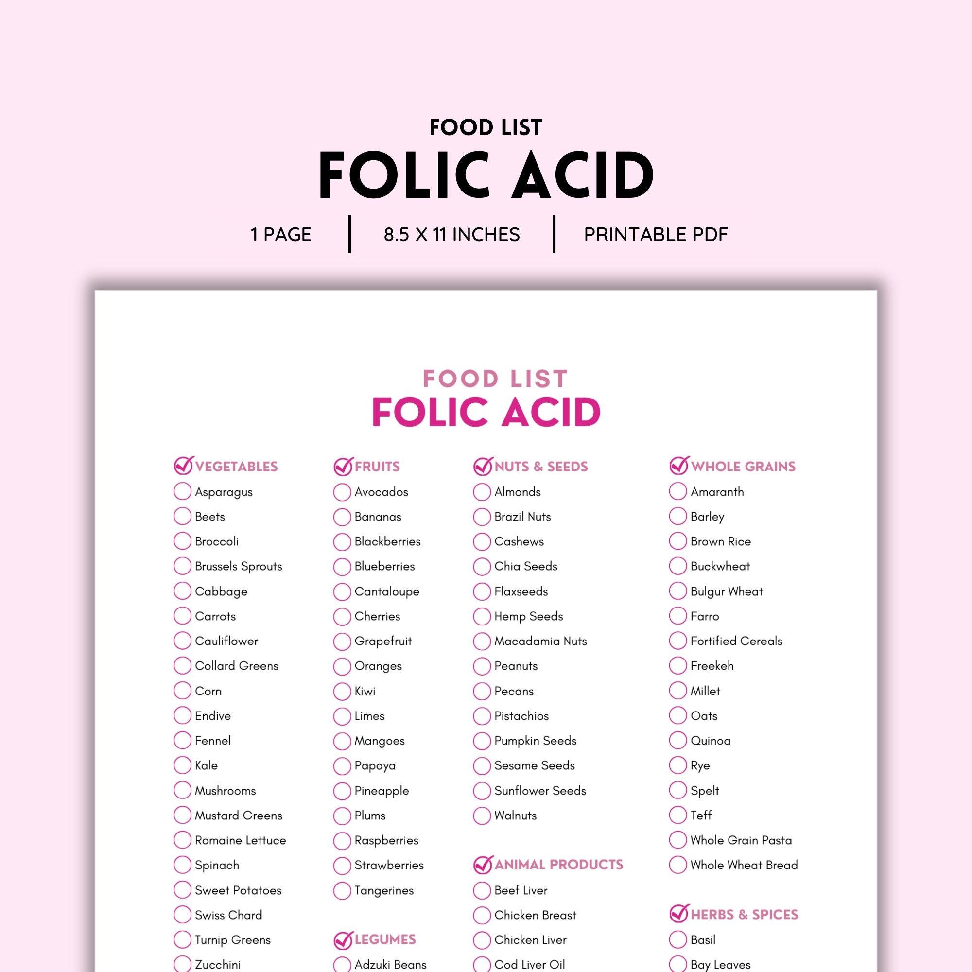 Folic Acid, Folate Foods, Food Source, Vitamin B9, Food List, Grocery ...