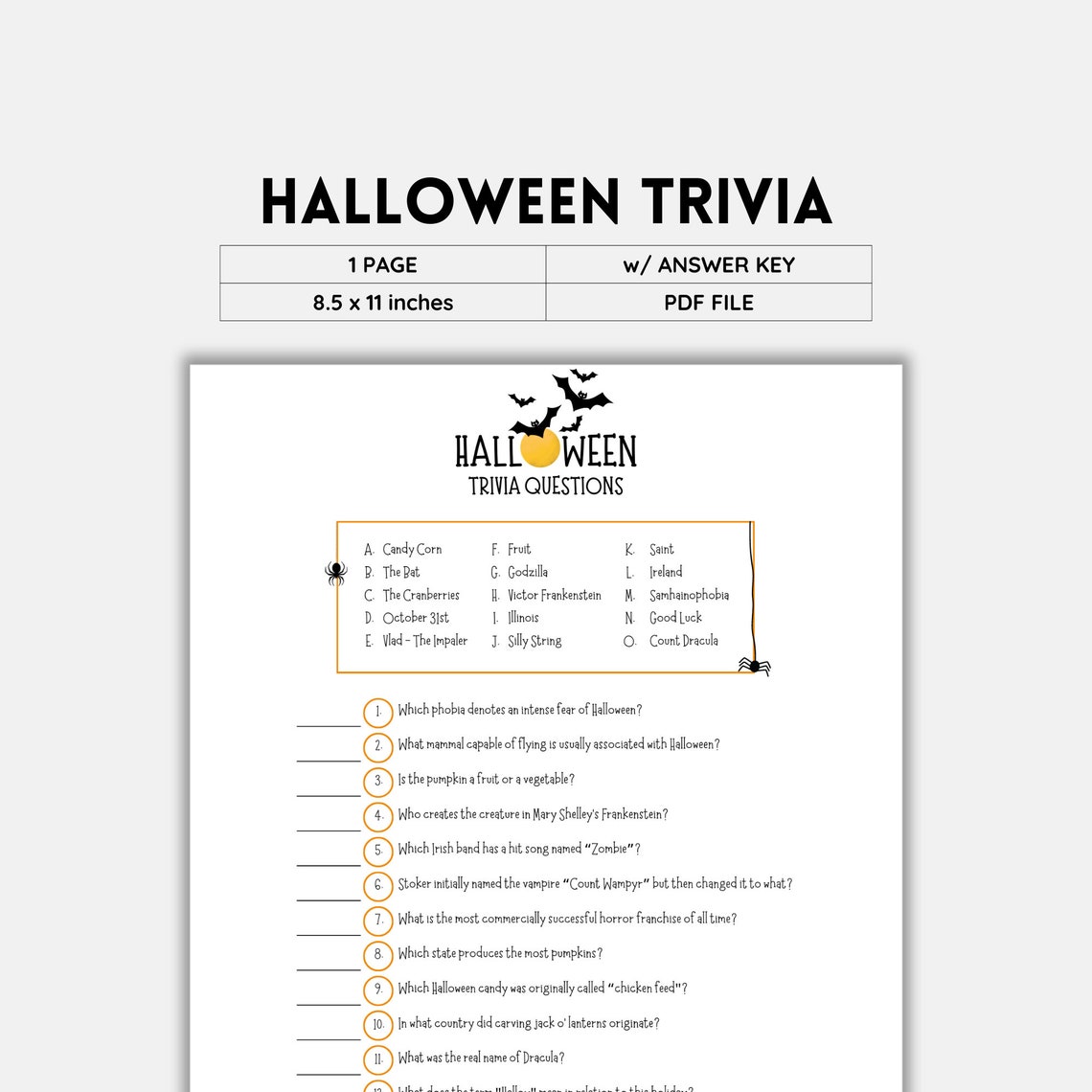 Halloween Trivia, Halloween Party Game, Halloween Quiz, Halloween Games ...