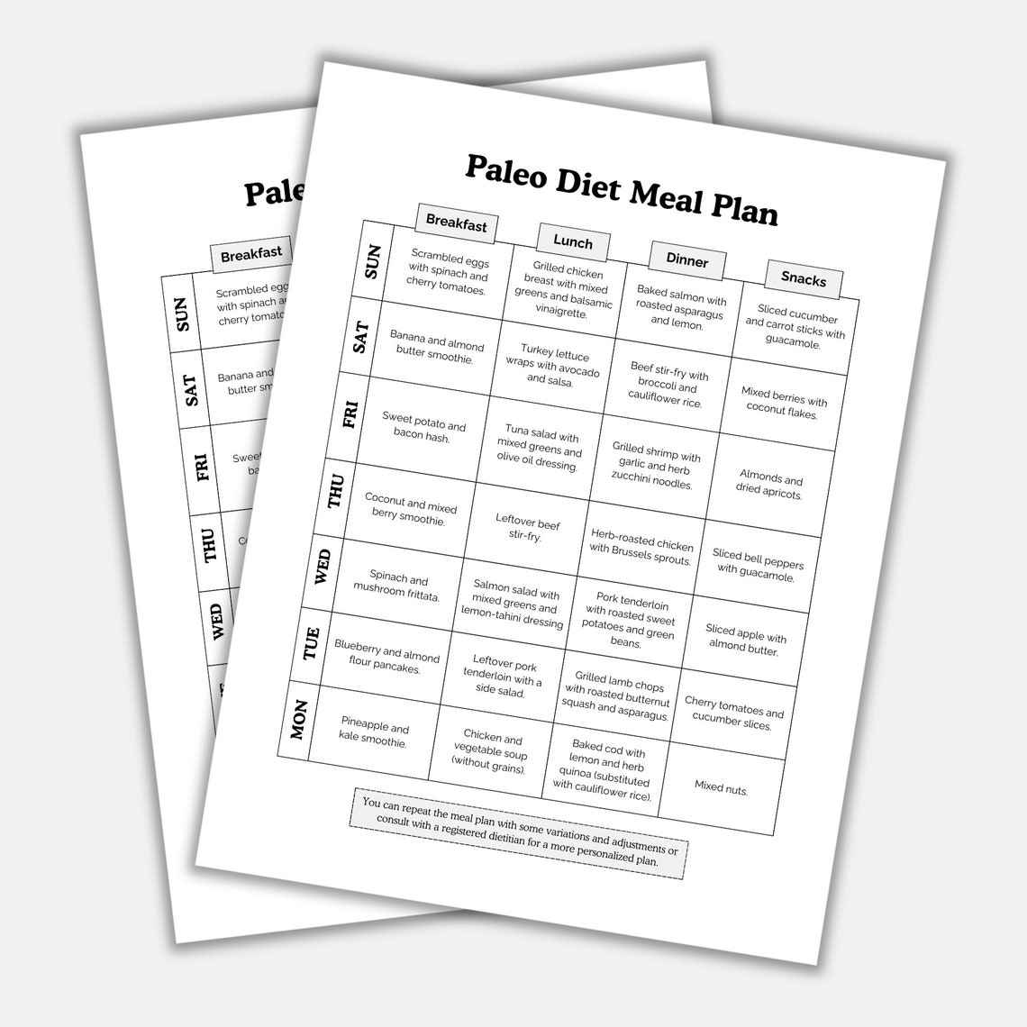 Paleo Diet, Meal Plan, Diet Plan, Weekly Meal Plan, Meal Prep Planner ...