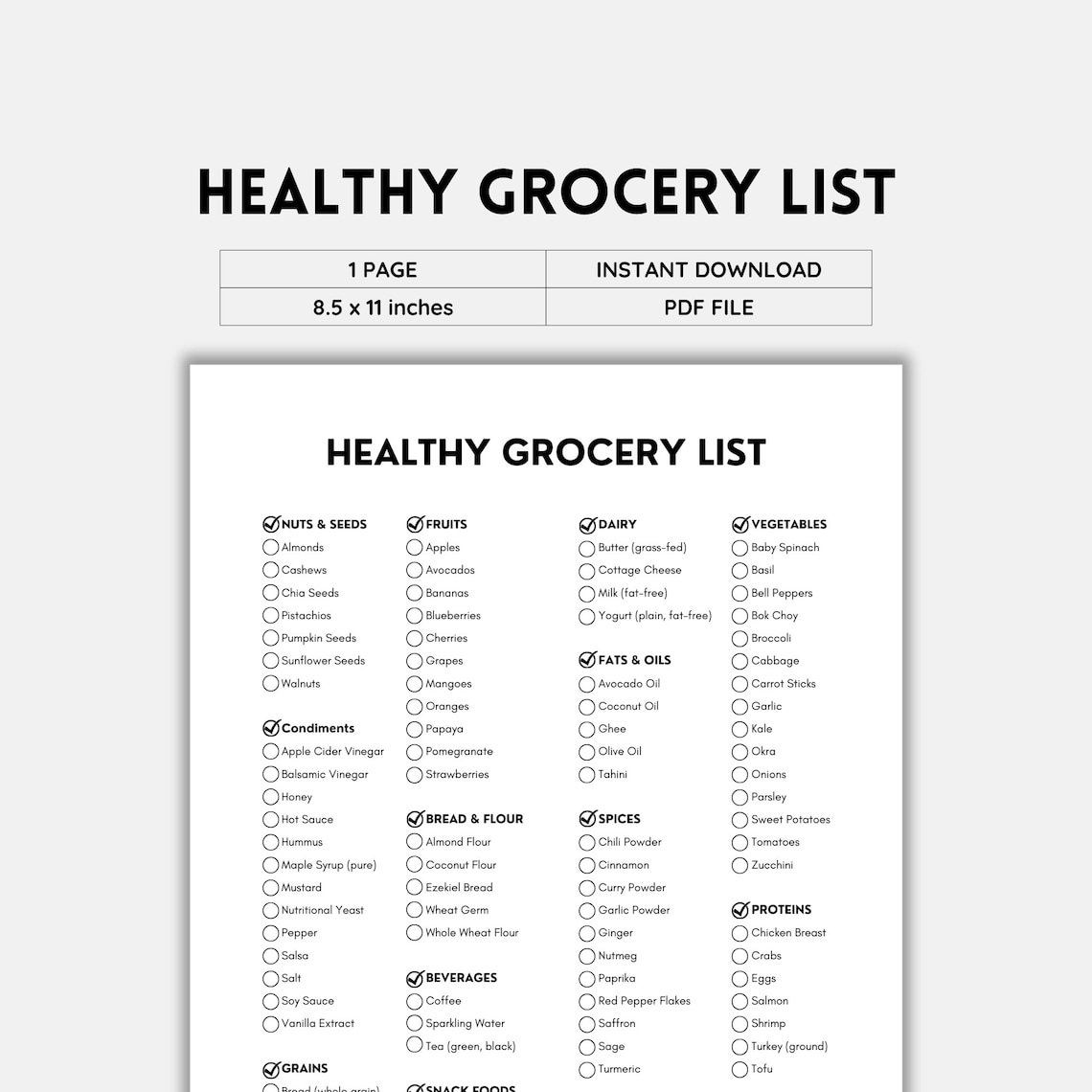 Healthy Grocery List, Food List, Shopping List, Grocery Planner ...