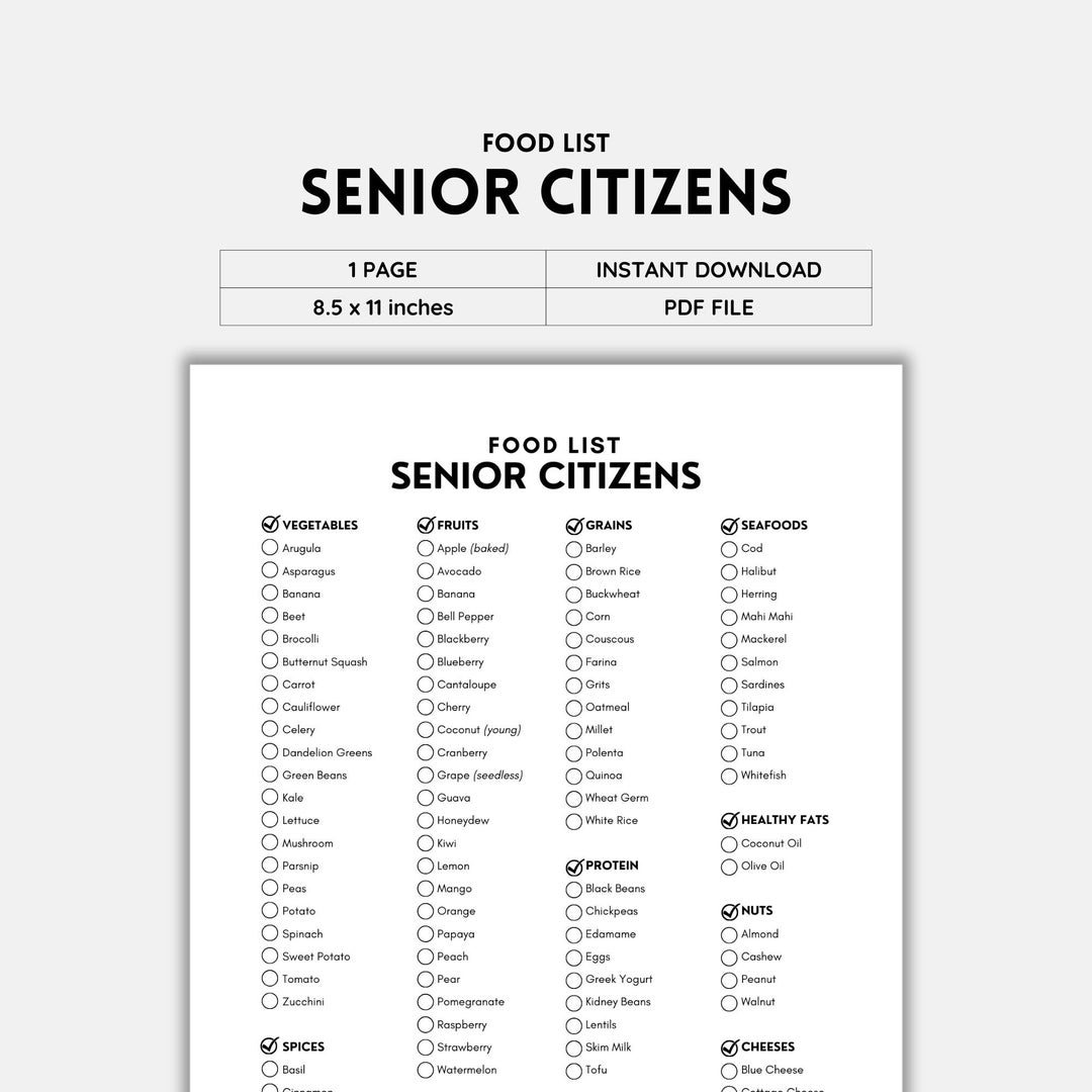 Senior Citizens, Food List, Elderly Foods, Grocery List, Shopping List ...