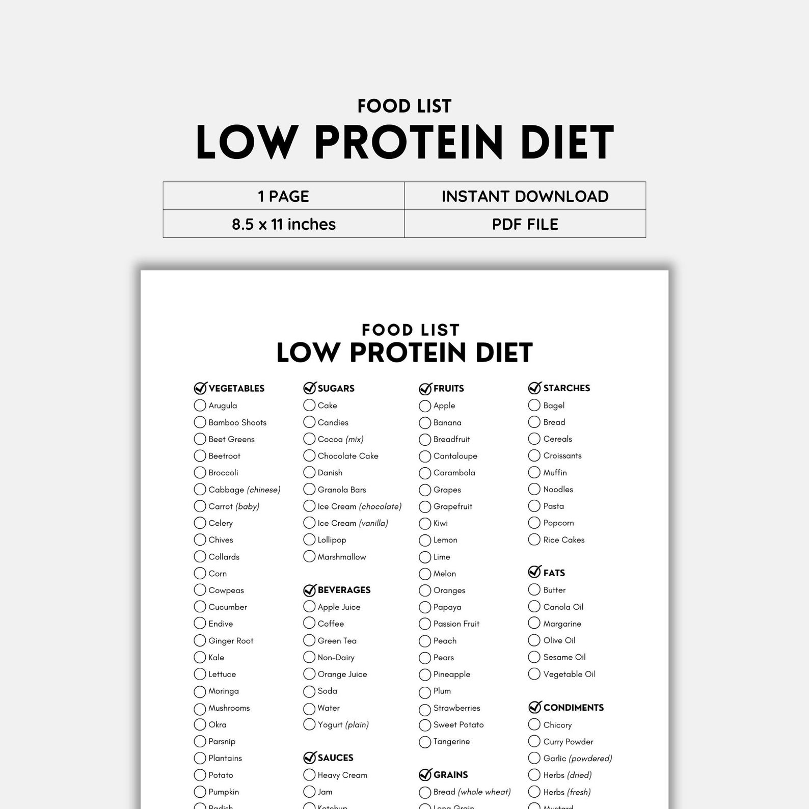 Low Protein Diet, Low Protein Foods, Food List, Grocery List, Shopping List, Food Guide, List ...