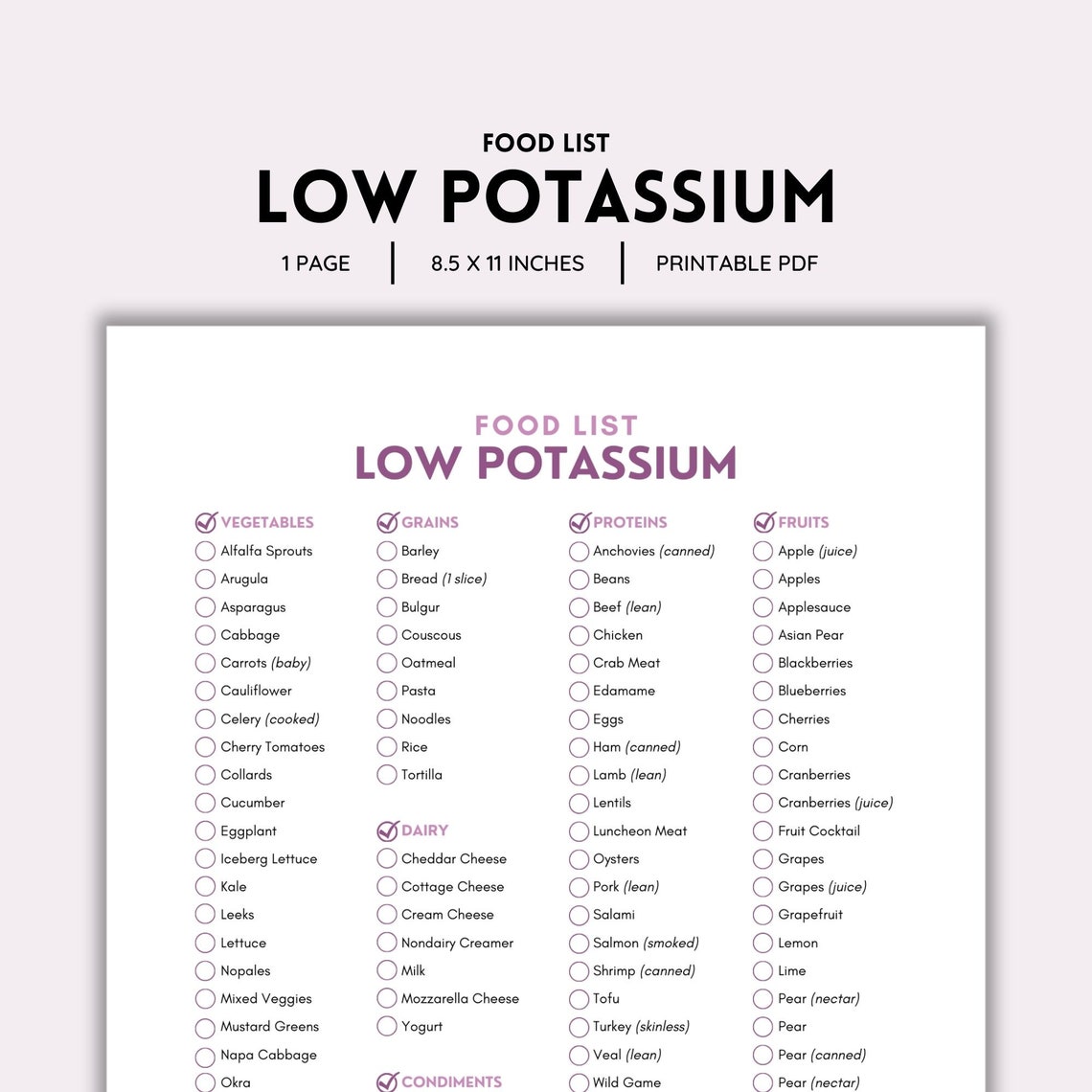 Low Potassium, Food List, Kidney Disease, Renal Diet, Chronic Illness ...