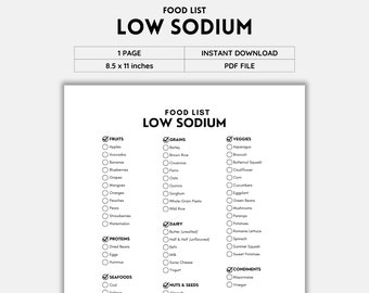 Low Sodium, Food Chart, No Salt Diet, Low Salt Diet, Shopping List ...