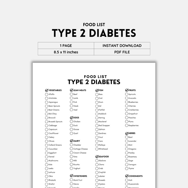 Type 2 Diabetes Food List - Etsy