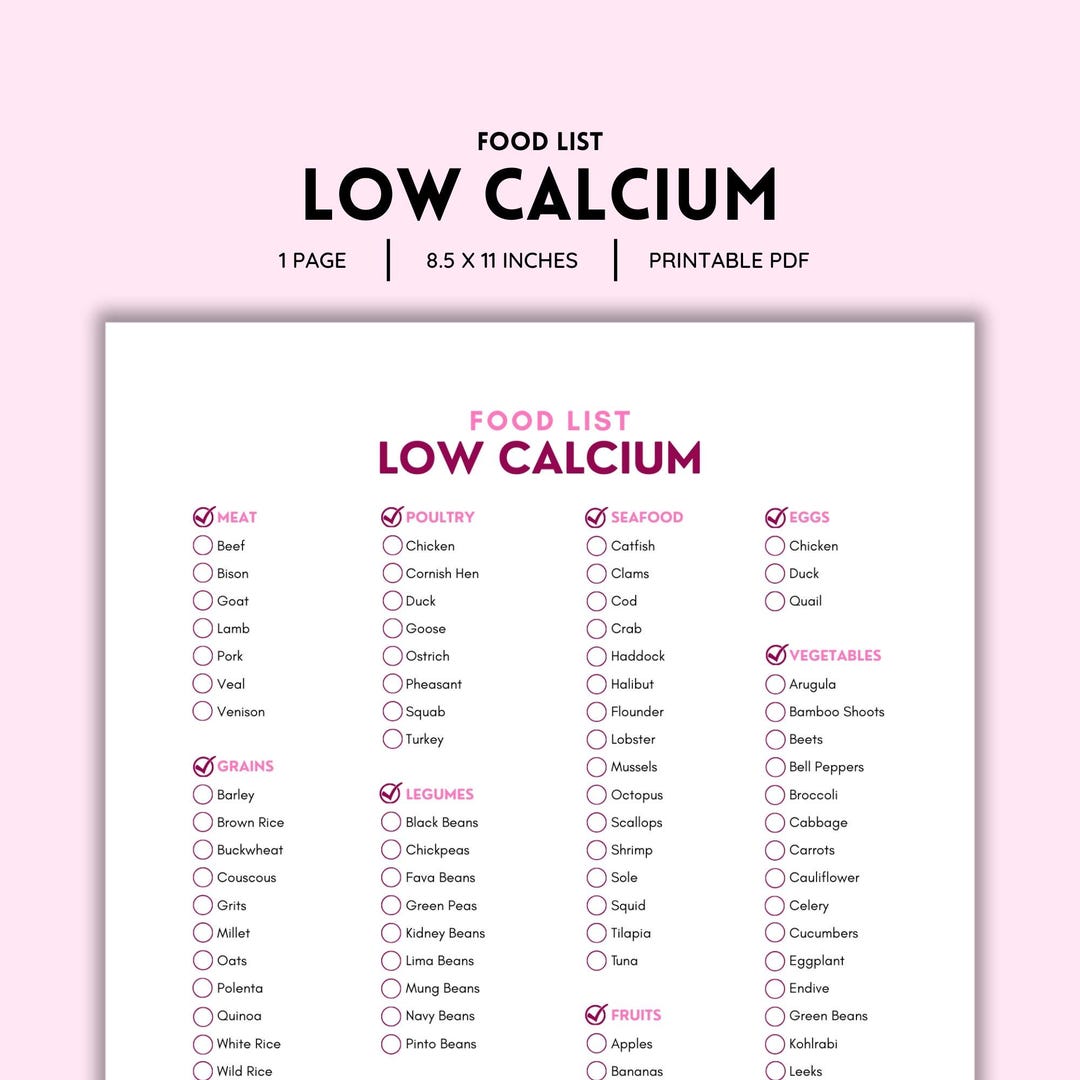 Low Calcium Food List Printable | Color PDF | Easy Low-calcium Foods ...